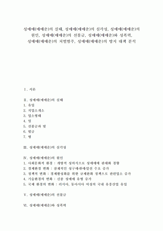 [성매매][매매춘]성매매(매매춘)의 실태, 성매매(매매춘)의 심각성, 성매매(매매춘)의 원인, 성매매(매매춘)의 선불금, 성매매(매매춘)와 성폭력, 성매매(매매춘)의 처벌범주, 성매매(매매춘)의 방지 대책 분석
