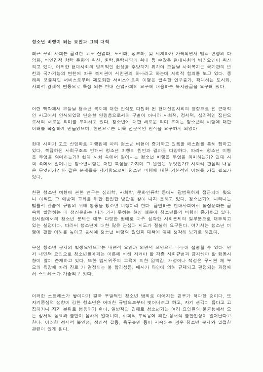 청소년 비행이 되는 요인과 그의 대책