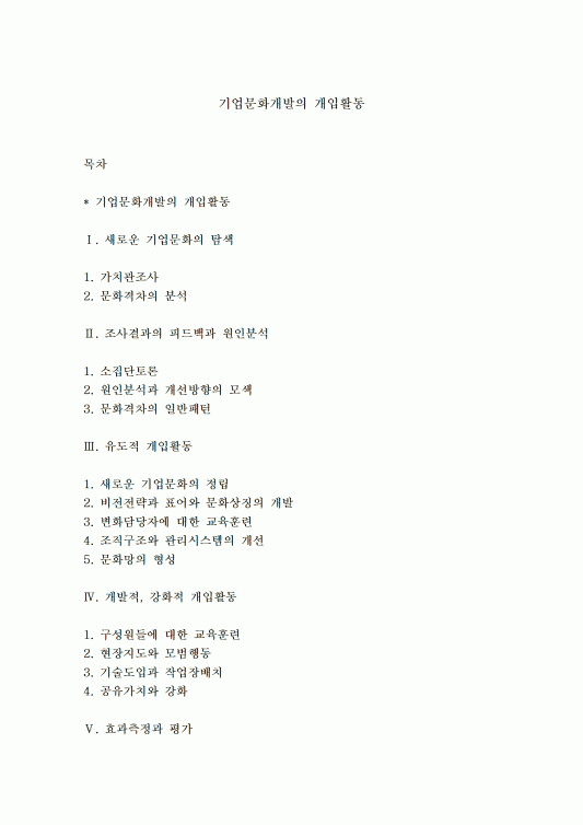 기업문화개발의 개입활동