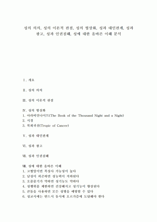 [성][성 의의][성 이론적 관점][성 형상화][대인관계][광고][인권침해][성에 대한 올바른 이해]성의 의의, 성의 이론적 관점, 성의 형상화, 성과 대인관계, 성과 광고, 성과 인권침해, 성에 대한 올바른 이해 분석