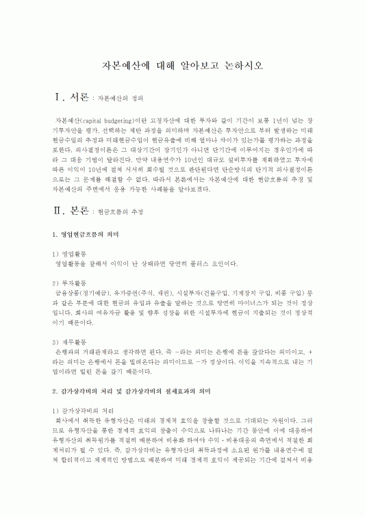 자본예산에 대해 알아보고 논하시오