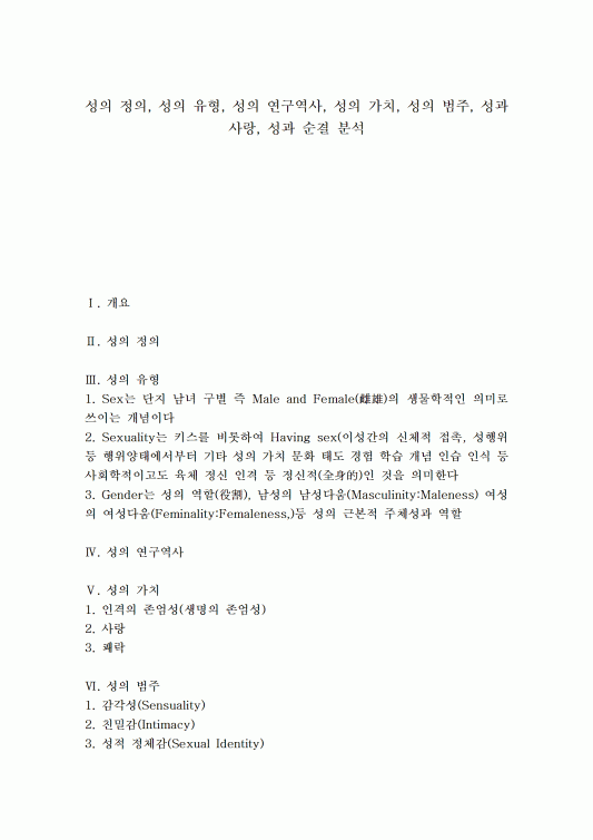 [성][성의 정의][성의 유형][성의 연구역사][성의 가치][성의 범주][성과 사랑][성과 순결]성의 정의, 성의 유형, 성의 연구역사, 성의 가치, 성의 범주, 성과 사랑, 성과 순결 분석(성,사랑,순결,성관계,성문화)