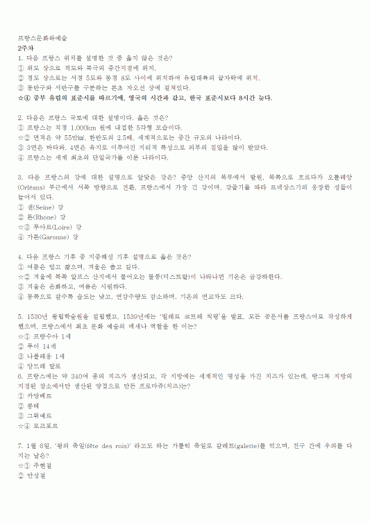 프랑스 문화와 예술 퀴즈 족보