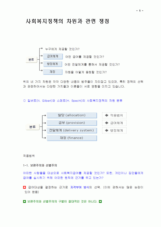 사회복지정책의 차원과 관련 쟁점