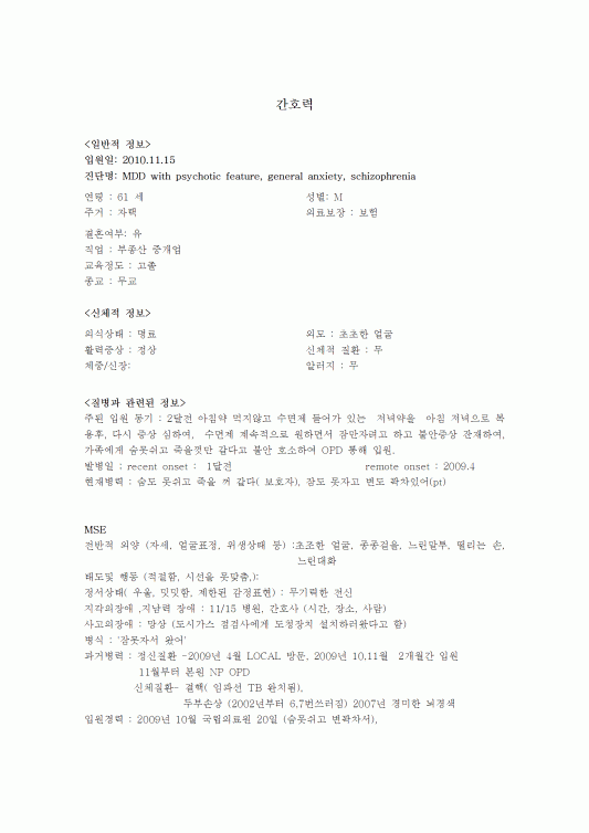 정신 케이스 레포트 자료