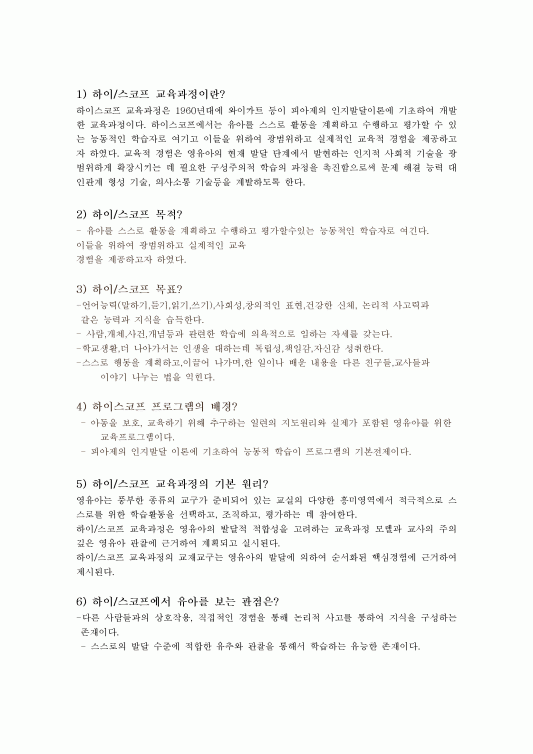 하이스코프 교육프로그램 요약정리