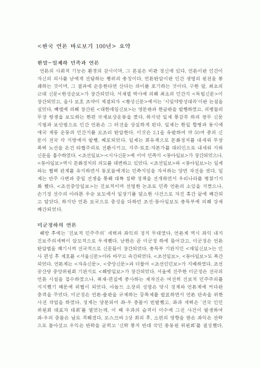 한국언론 바로보기 100년 요약