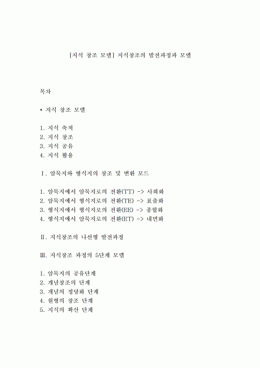 [지식 창조 모델] 지식창조의 발전과정과 모델