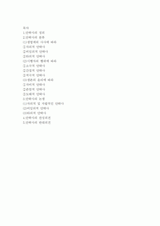 안락사(Euthanasia)의 정의와 분류 및 논쟁 찬성, 반대의견 및 법적인 견해