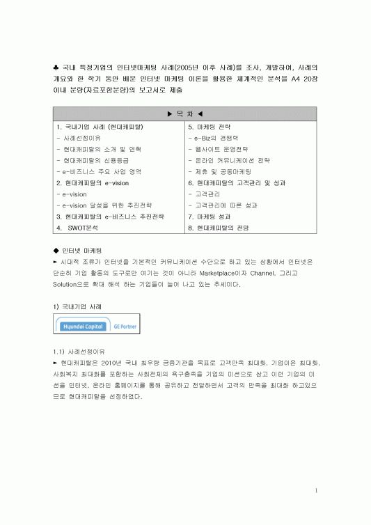 [경영]현대캐피탈 - 인터넷 마케팅 이론을 활용한 분석