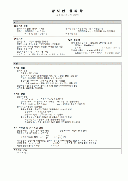 1교시 <방사선 이론> 방사선 물리학