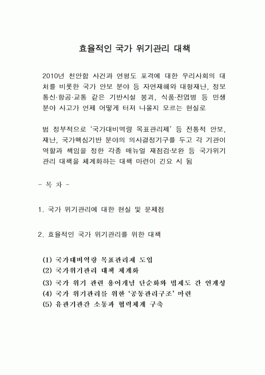 효율적인 국가 위기관리 대책