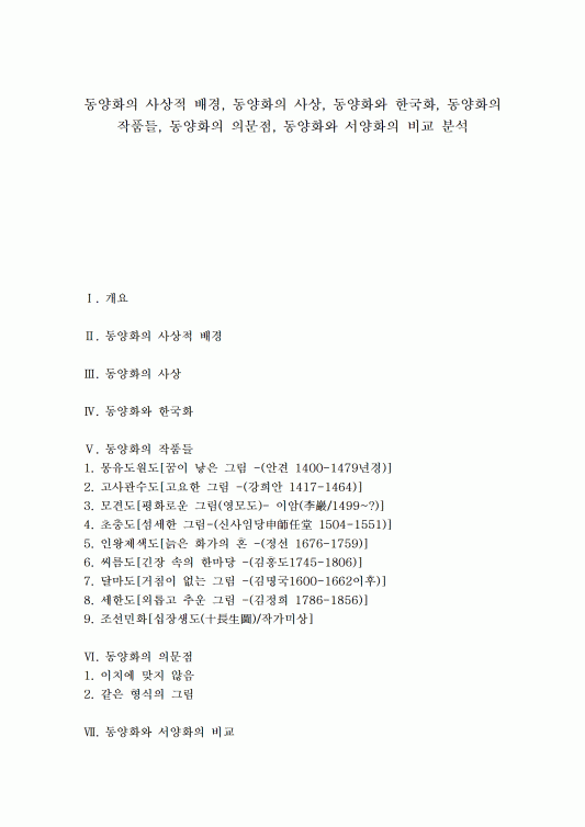 [동양화][동양화 사상][한국화][동양화 작품][동양화 의문점][동양화와 서양화 비교]동양화의 사상적 배경, 동양화의 사상, 동양화와 한국화, 동양화의 작품들, 동양화의 의문점, 동양화와 서양화의 비교 분석