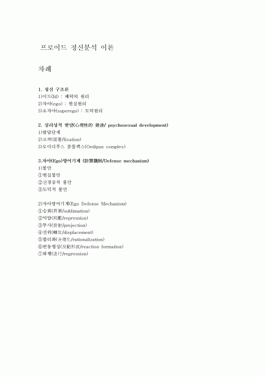 프로이드 정신분석 이론