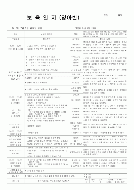 평가인증 통과한 만2세 7월 여름 (한달일지)