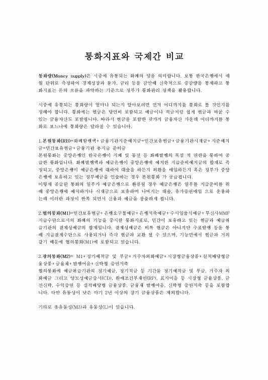 통화지표와 국제간 비교