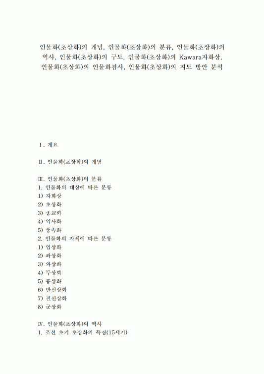 [인물화][초상화]인물화(초상화)의 개념, 인물화(초상화)의 분류, 인물화(초상화)의 역사, 인물화(초상화)의 구도, 인물화(초상화)의 Kawara자화상, 인물화(초상화)의 인물화검사, 인물화(초상화)의 지도 방안