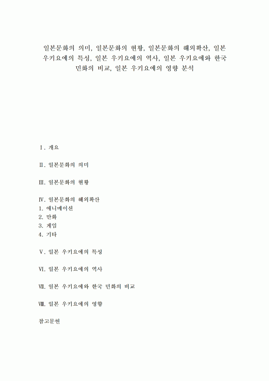 [일본문화][일본 우키요에][한국 민화]일본문화의 의미, 일본문화의 현황, 일본문화의 해외확산, 일본 우키요에의 특성, 일본 우키요에의 역사, 일본 우키요에와 한국 민화의 비교, 일본 우키요에의 영향 분석