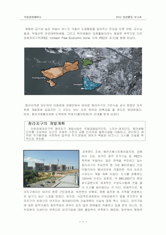 IFEZ(인천경제자유구역) 임장활동 보고서 및 분석