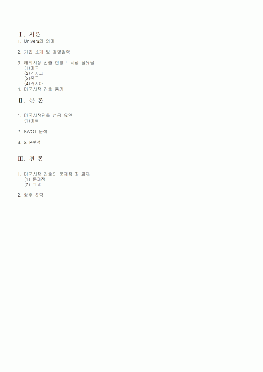 [국제마케팅론]유니베라 해외시장 진출 현황분석