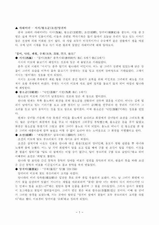 중국의 사대미녀(四代美女)에 대해