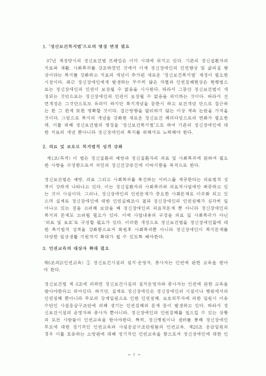 (사회복지법제론)정신보건법의 한계점과 그에따른 개선방향