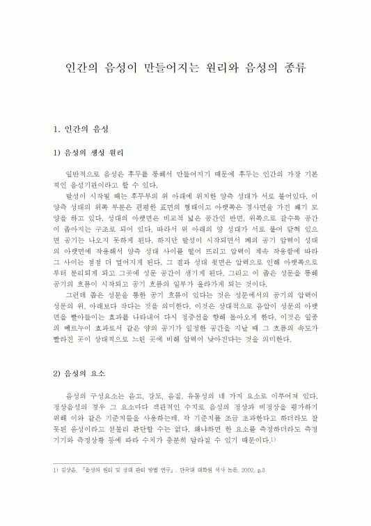 인간의 음성이 만들어지는 원리와 음성의 종류에 대하여