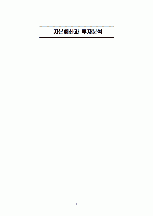 자본예산과 투자분석