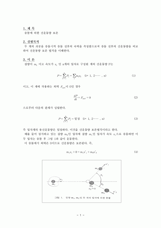 충돌에 의한 선운동량 보존 예비