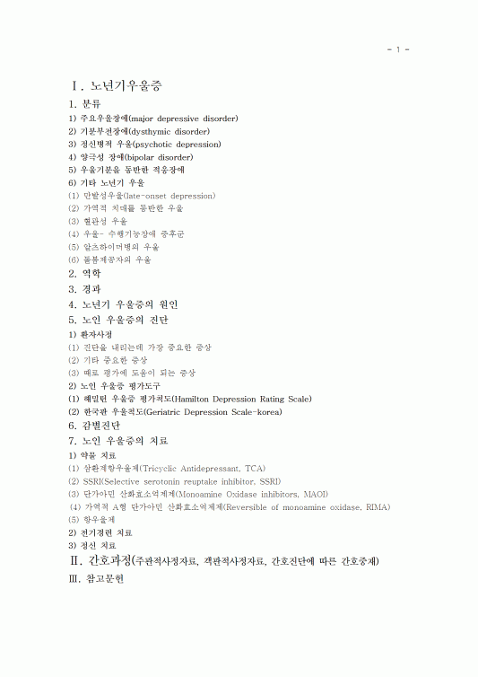 노인 우울증환자의 간호과정