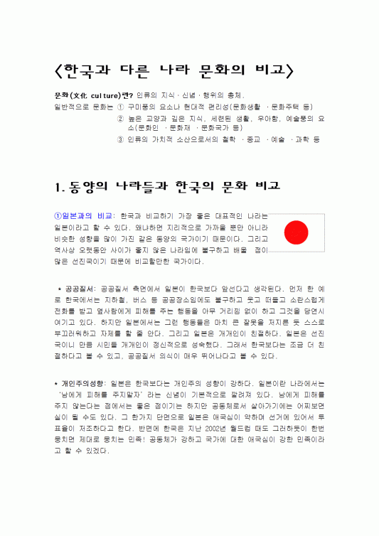 한국과 다른 나라 문화의 비교