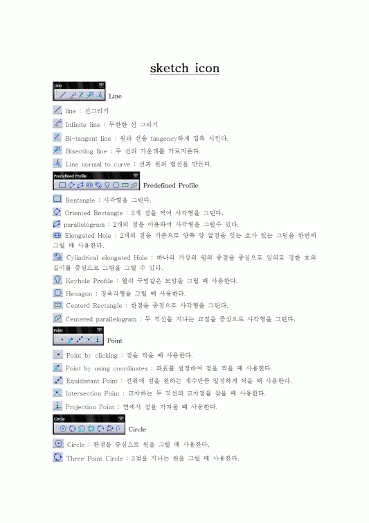 카티아 아이콘 및 기능 설명