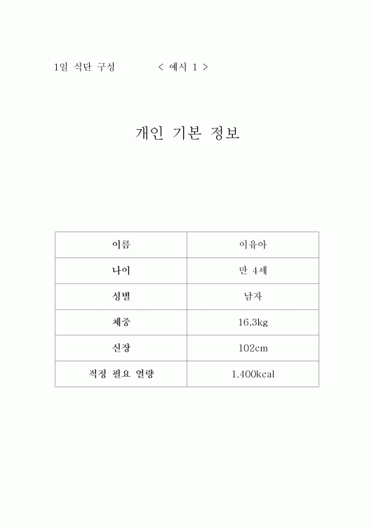 유아 식단 (만 4세)