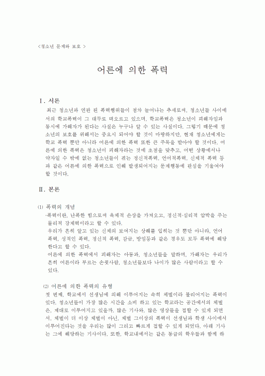 [청소년 문제와 보호] 어른에 의한 폭력