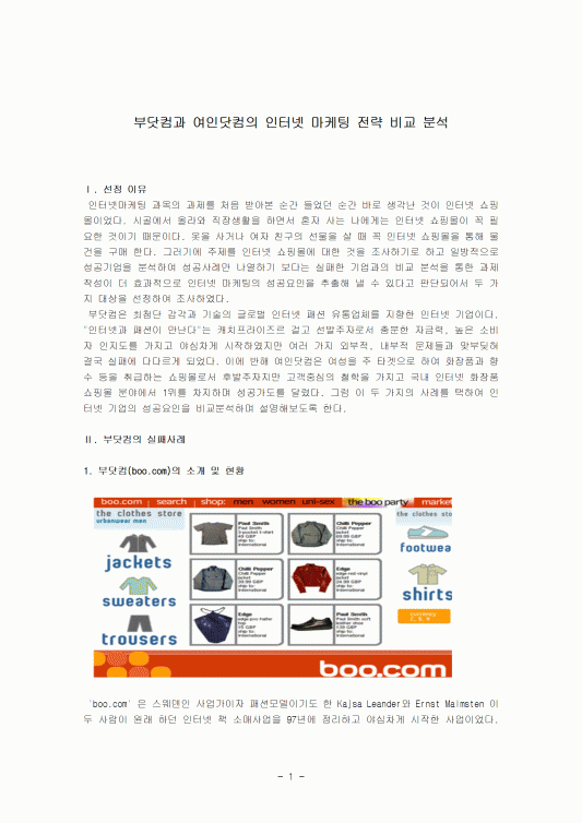 부닷컴과 여인닷컴의 인터넷 마케팅 전략 비교 분석