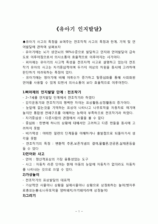 [사회과학] 유아기 인지발달