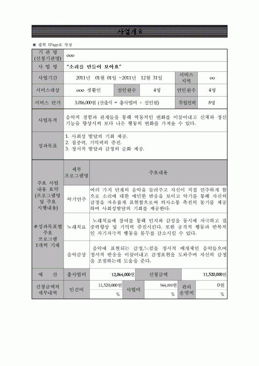 사회복지 사업계획