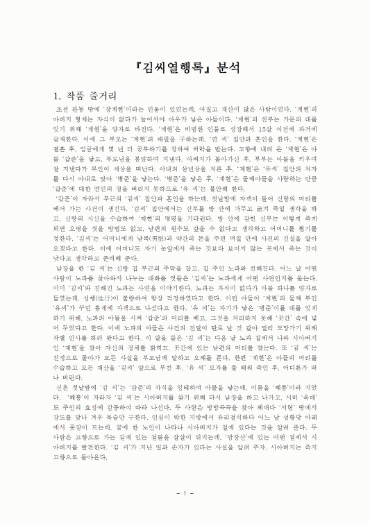 『김씨열행록』분석