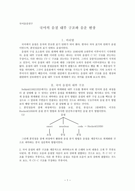 국어의 음절 내부 구조와 음운 현상