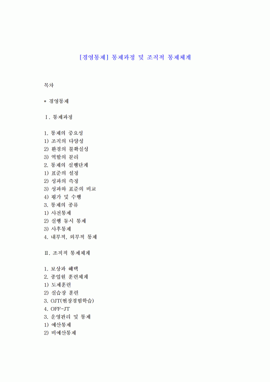 [경영통제] 통제과정 및 조직적 통제체계