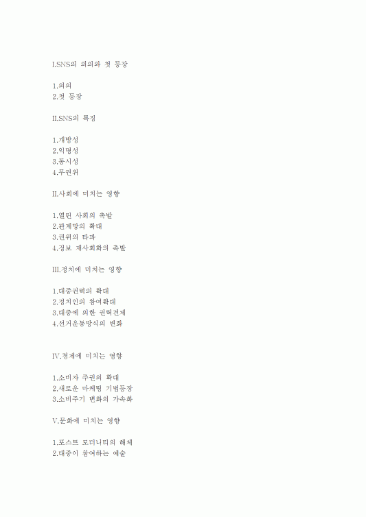 SNS가 사회,정치,경제,문화에 미치는 영향