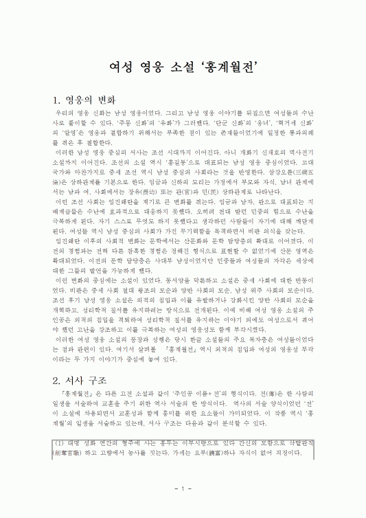 여성 영웅 소설 ‘홍계월전’