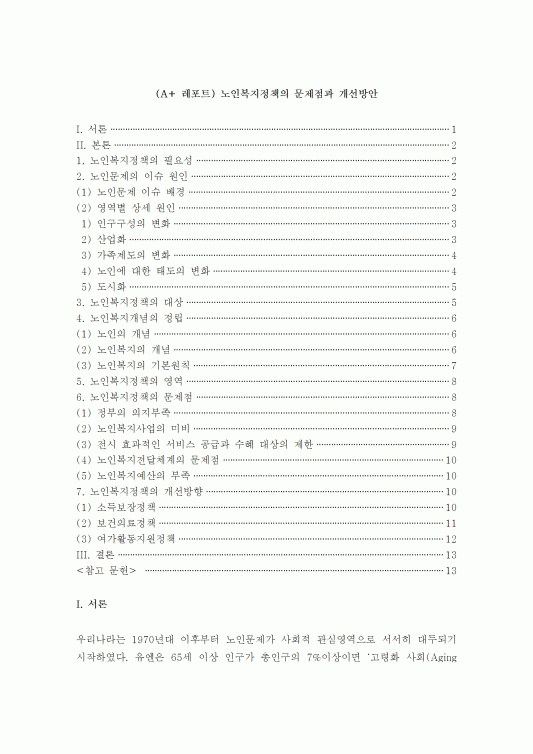 노인복지정책의 문제점과 개선방안