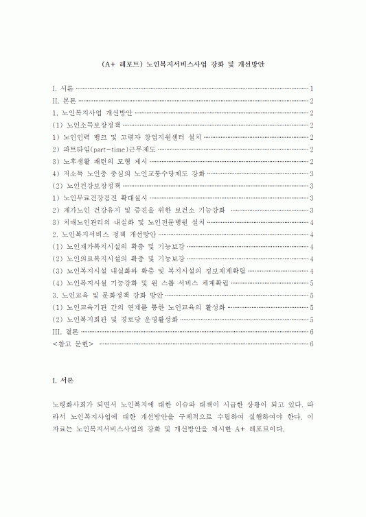 노인복지서비스사업 강화 및 개선방안