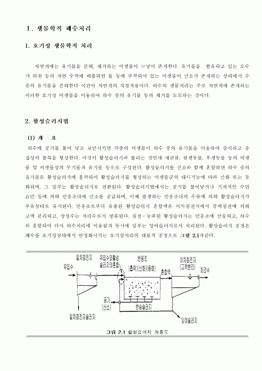 생물학적 처리공정별 정리 및 폐슬러지 처리방법