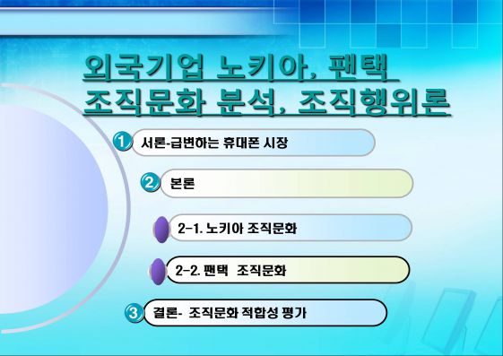 외국기업 노키아, 팬택  조직문화 분석, 조직행위론
