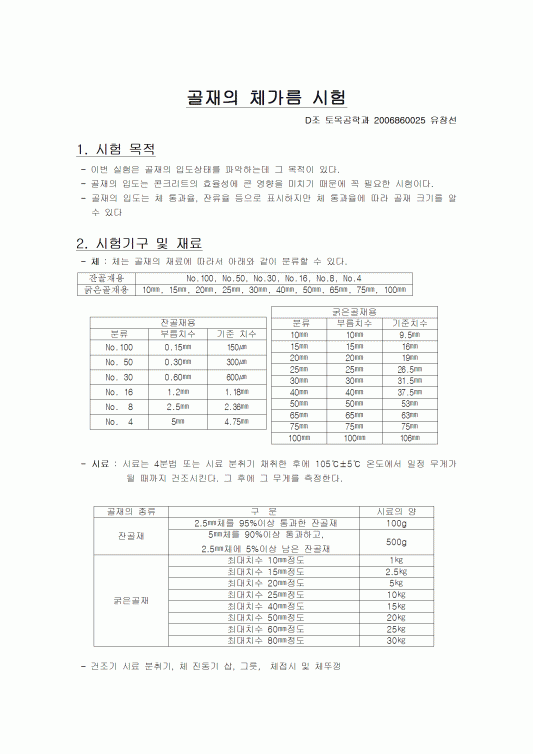 (결)골재의 체가름 시험