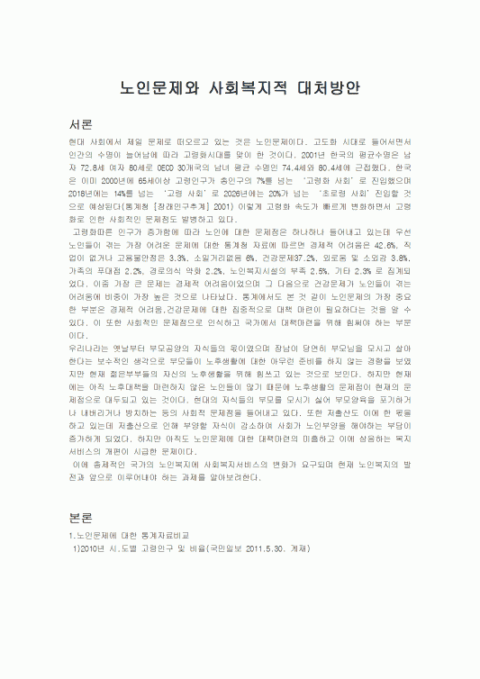 노인문제에 대한 통계자료및 사회복지제도에 대한 요약