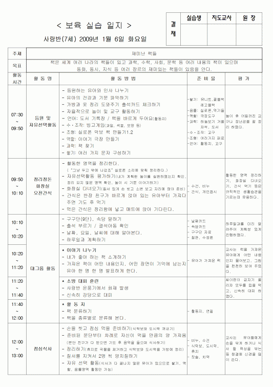 보육실습일지(어린이집)