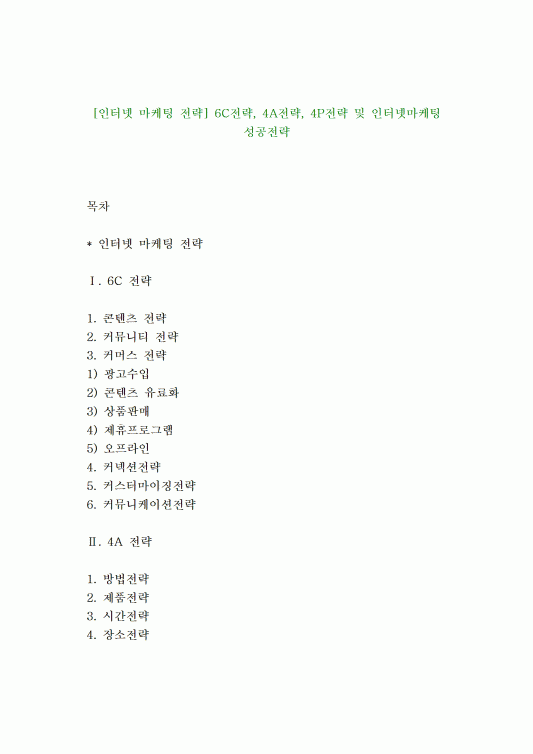 [인터넷 마케팅 전략] 6C전략, 4A전략, 4P전략 및 인터넷마케팅 성공전략